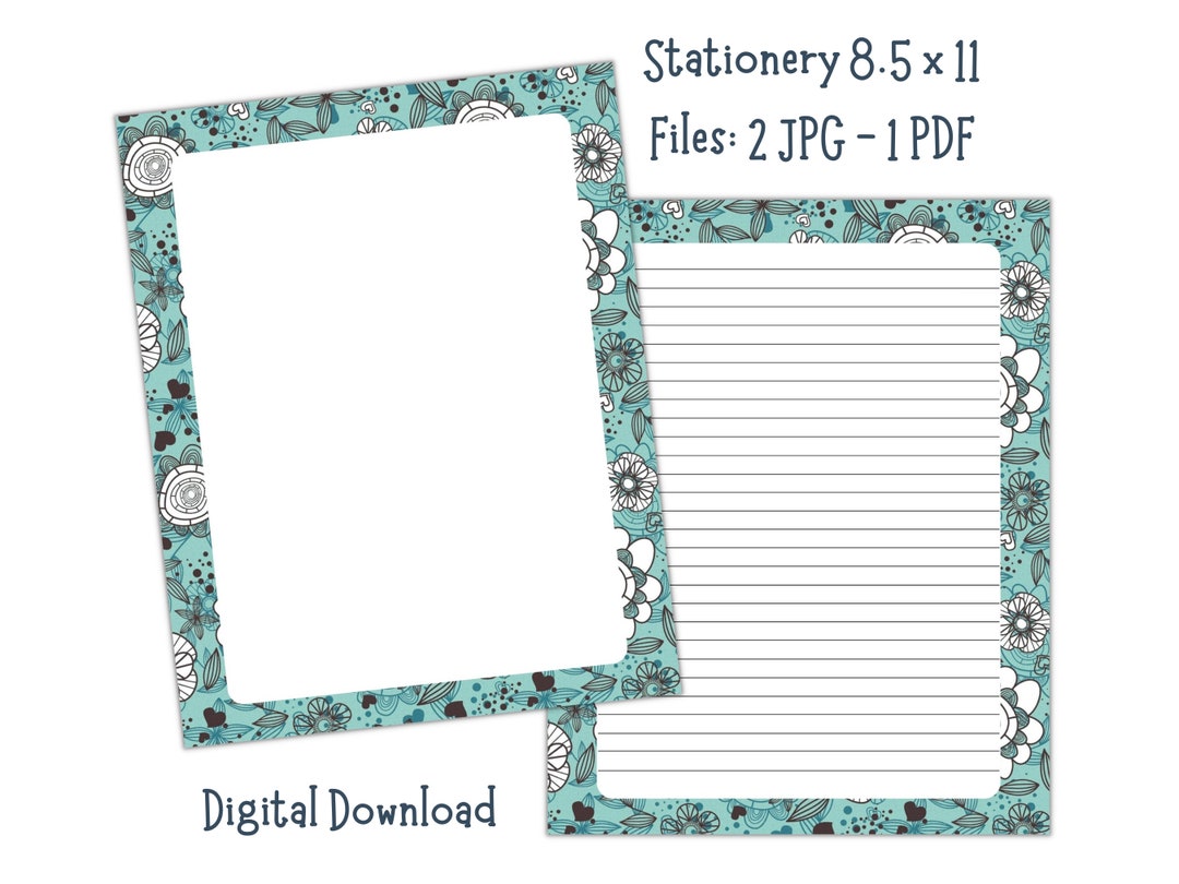 Turquoise Floral/printable Stationery/digital Download/us Letter 8.5x11 ...