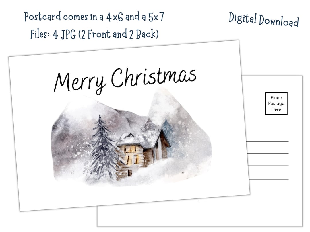 Merry Christmas Log Cabin Printable 4x6 and 5x7 Postcards Digital ...