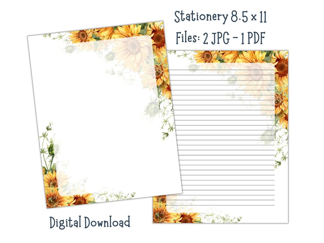 Printable Sunflower/printable Stationery/digital Download/us - Etsy