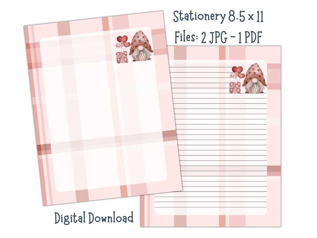 Valentines Day, Gnome, Printable Stationery, Digital Download, US ...