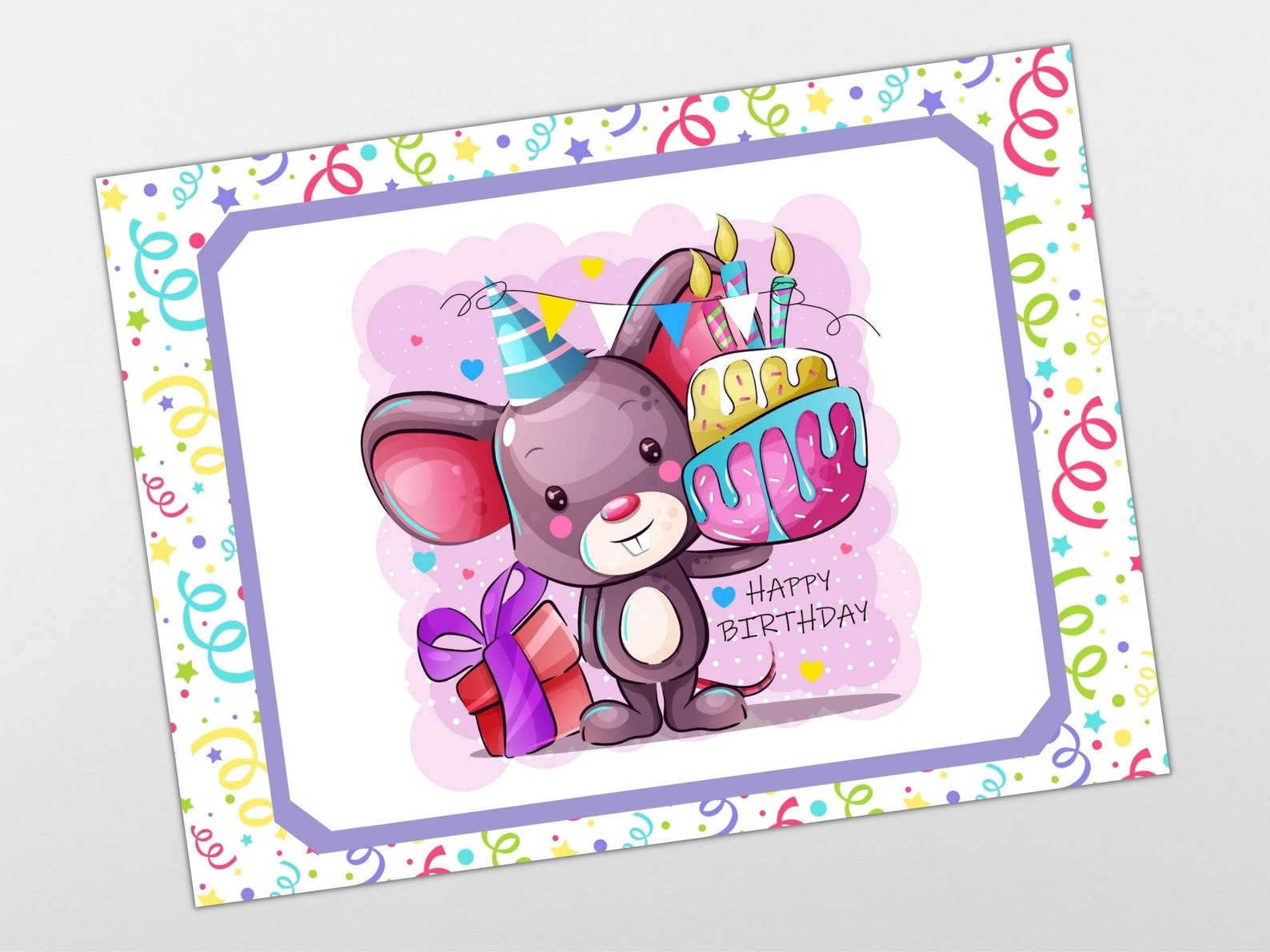 Cute Mouse Happy Birthday Printable 4x6 and 5x7 Postcards - Etsy