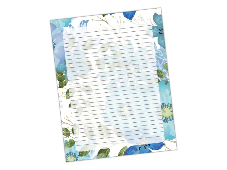 Pretty Blue Floral/printable Stationery/digital Download/us - Etsy