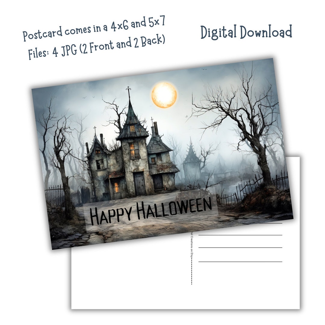 Halloween Postcard Printable 4x6 and 5x7 Postcards Digital Download - Etsy