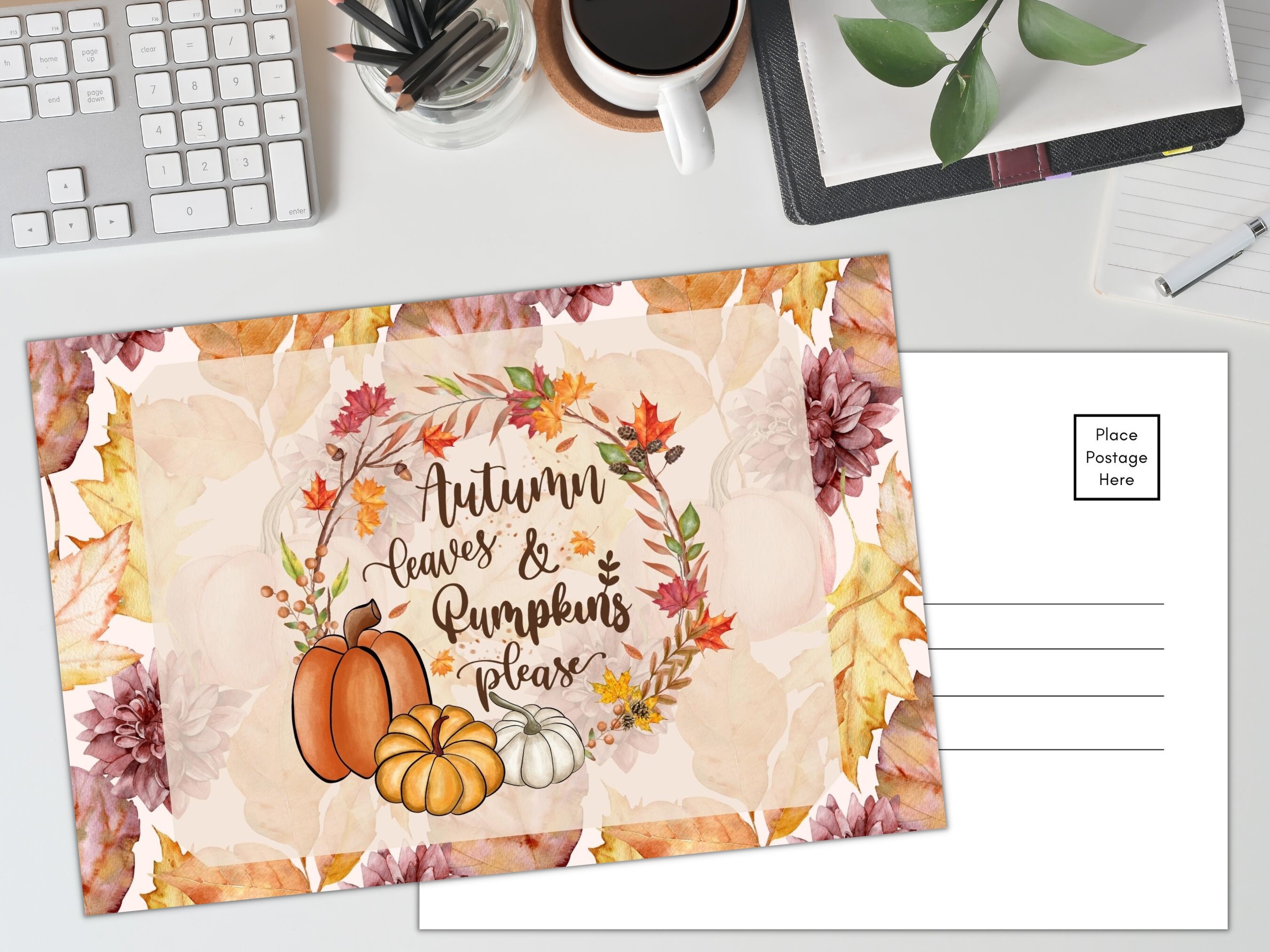 Autumn Leaves and Pumpkins Printable 4x6 and 5x7 Postcards - Etsy