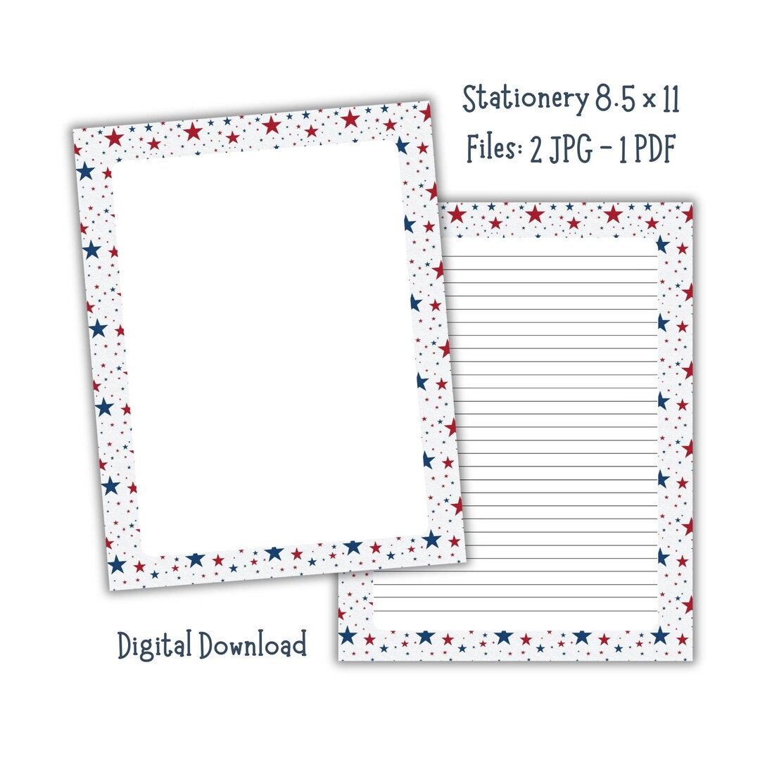 4th of July, Red/white/blue, Printable Stationery, Digital Download, US ...