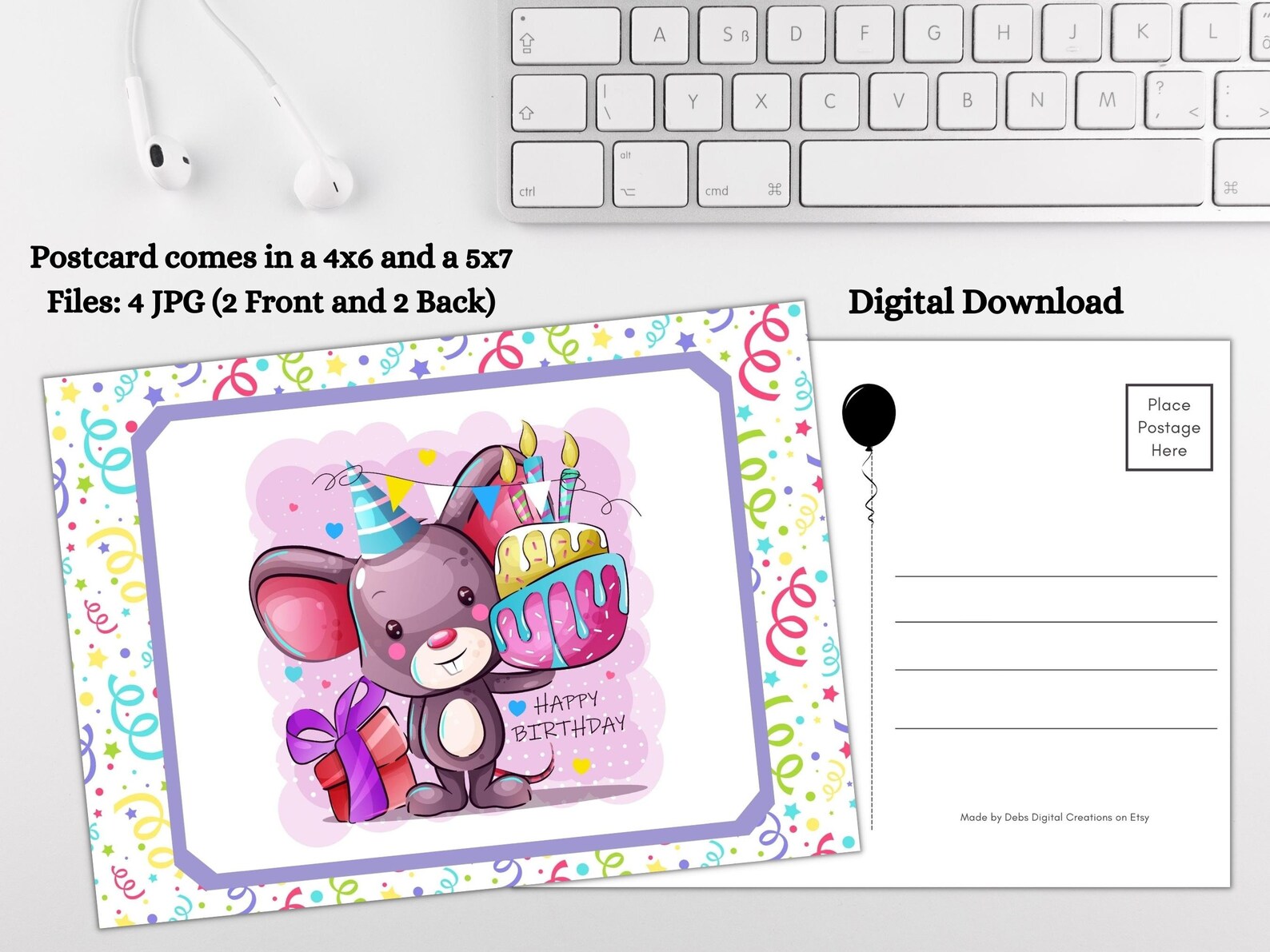 Cute Mouse Happy Birthday Printable 4x6 and 5x7 Postcards - Etsy