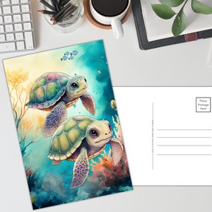 Turtles in the Sea Printable 4x6 and 5x7 Postcards Digital Download ...