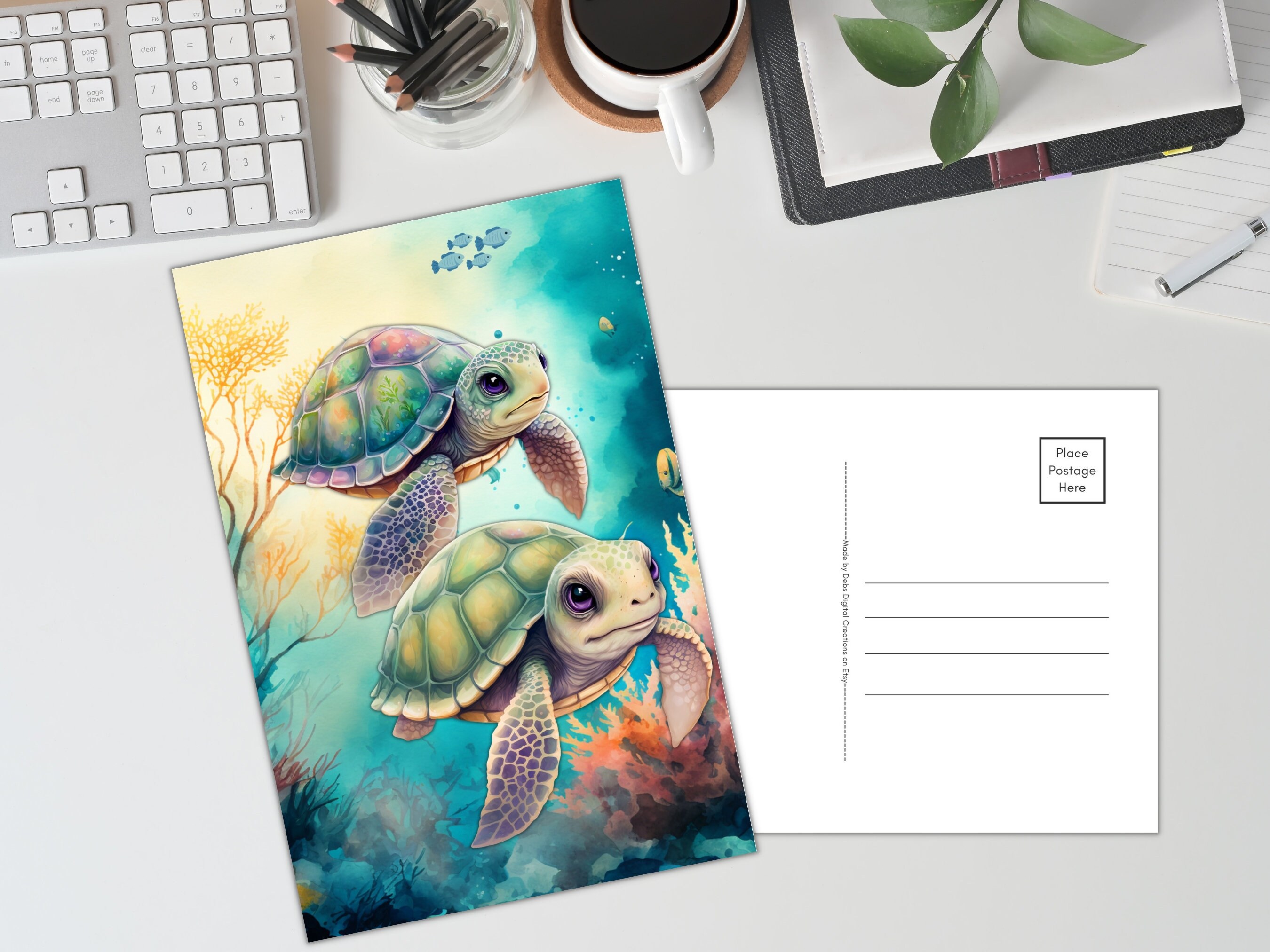 Turtles in the Sea Printable 4x6 and 5x7 Postcards Digital Download ...