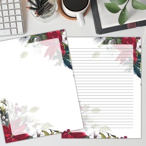 Christmas Poinsettia, Printable Stationery, Digital Download, US Letter ...