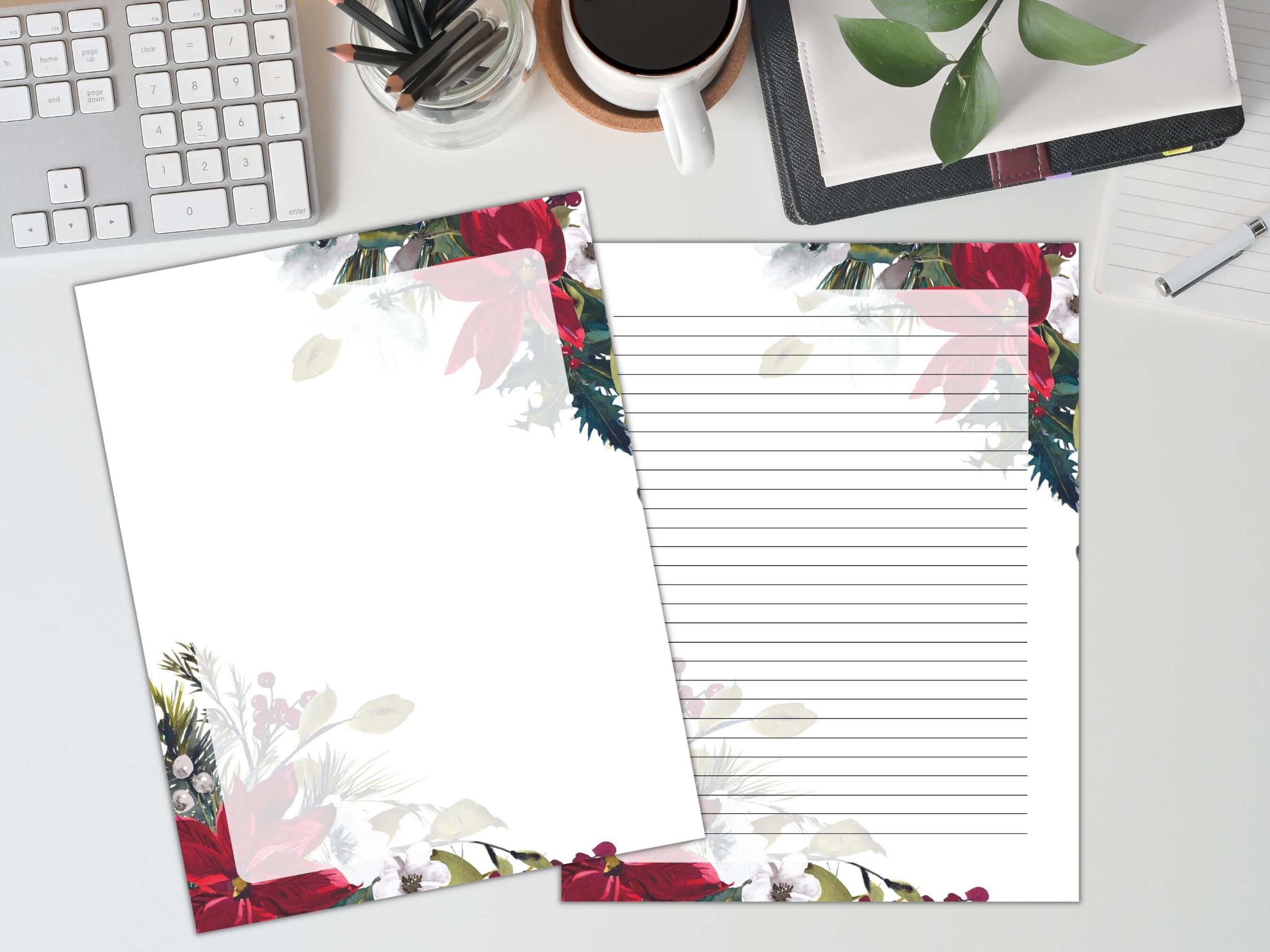 Christmas Poinsettia, Printable Stationery, Digital Download, US Letter ...