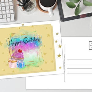 Colorful Happy Birthday Printable 4x6 and 5x7 Postcards Digital ...