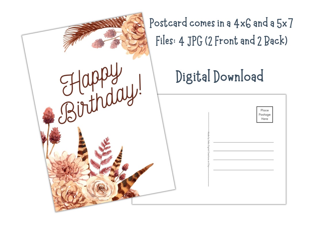 Happy Birthday Printable 4x6 and 5x7 Postcards Digital Download - Etsy