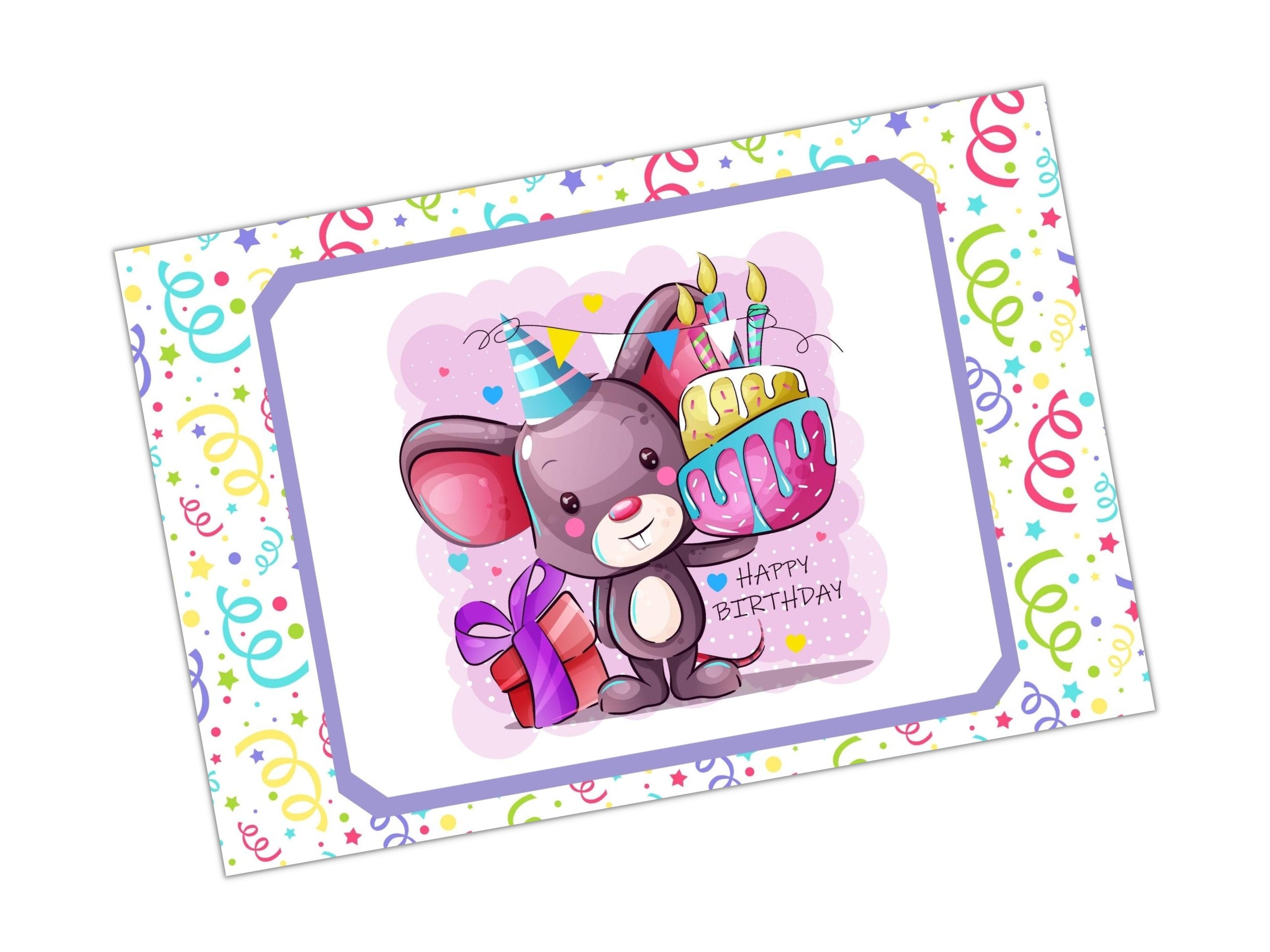 Cute Mouse Happy Birthday Printable 4x6 and 5x7 Postcards Digital ...