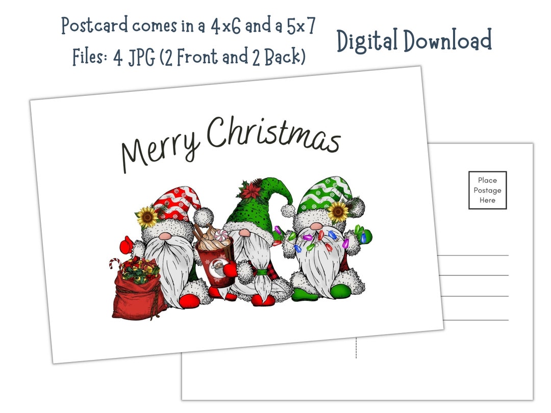 Christmas Gnome Printable 4x6 and 5x7 Postcards Digital Download - Etsy