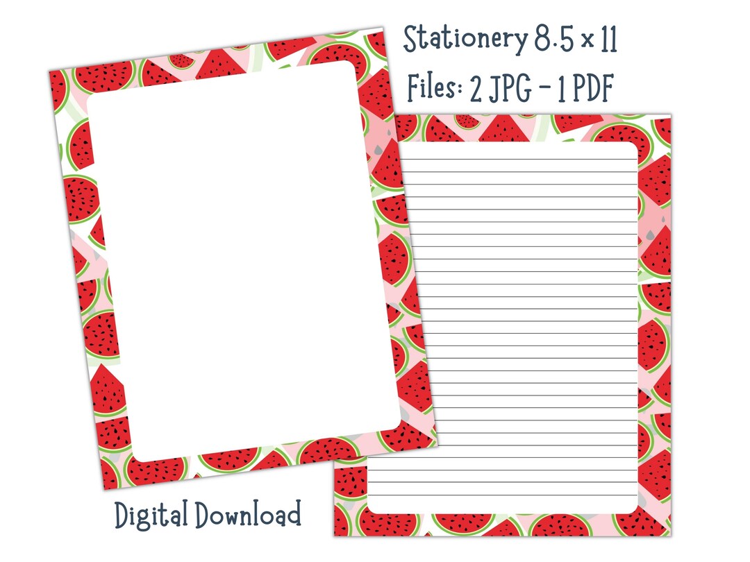 Summer Watermelon/printable Stationery/digital Download/us Letter 8 ...