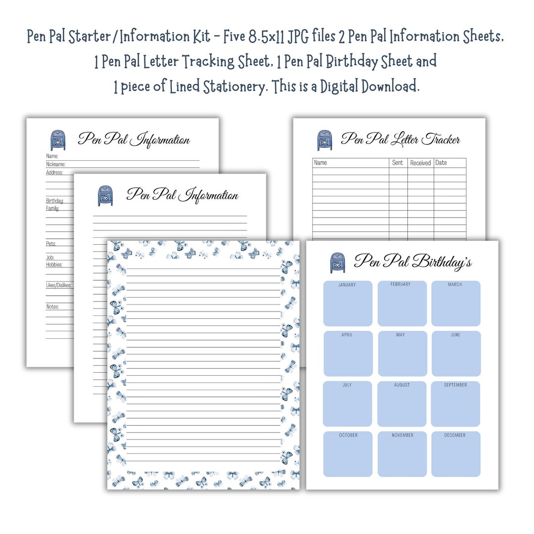 Mailbox Pen Pal Starter Information Kit - 8.5x11 Sheets - Pen Pal ...