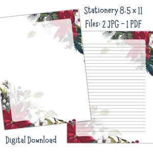 Christmas Poinsettia, Printable Stationery, Digital Download, US Letter ...