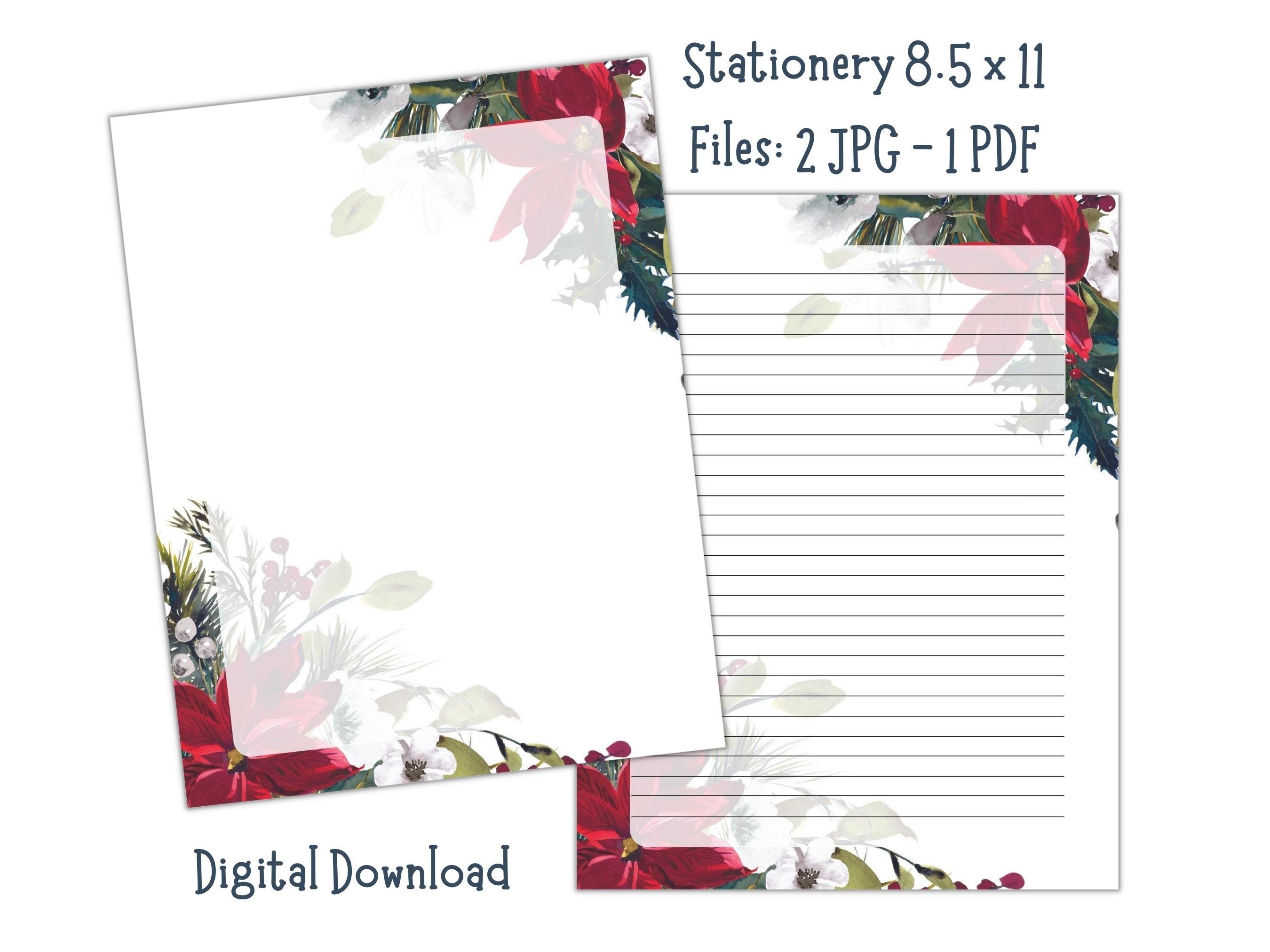 Christmas Poinsettia, Printable Stationery, Digital Download, US Letter ...