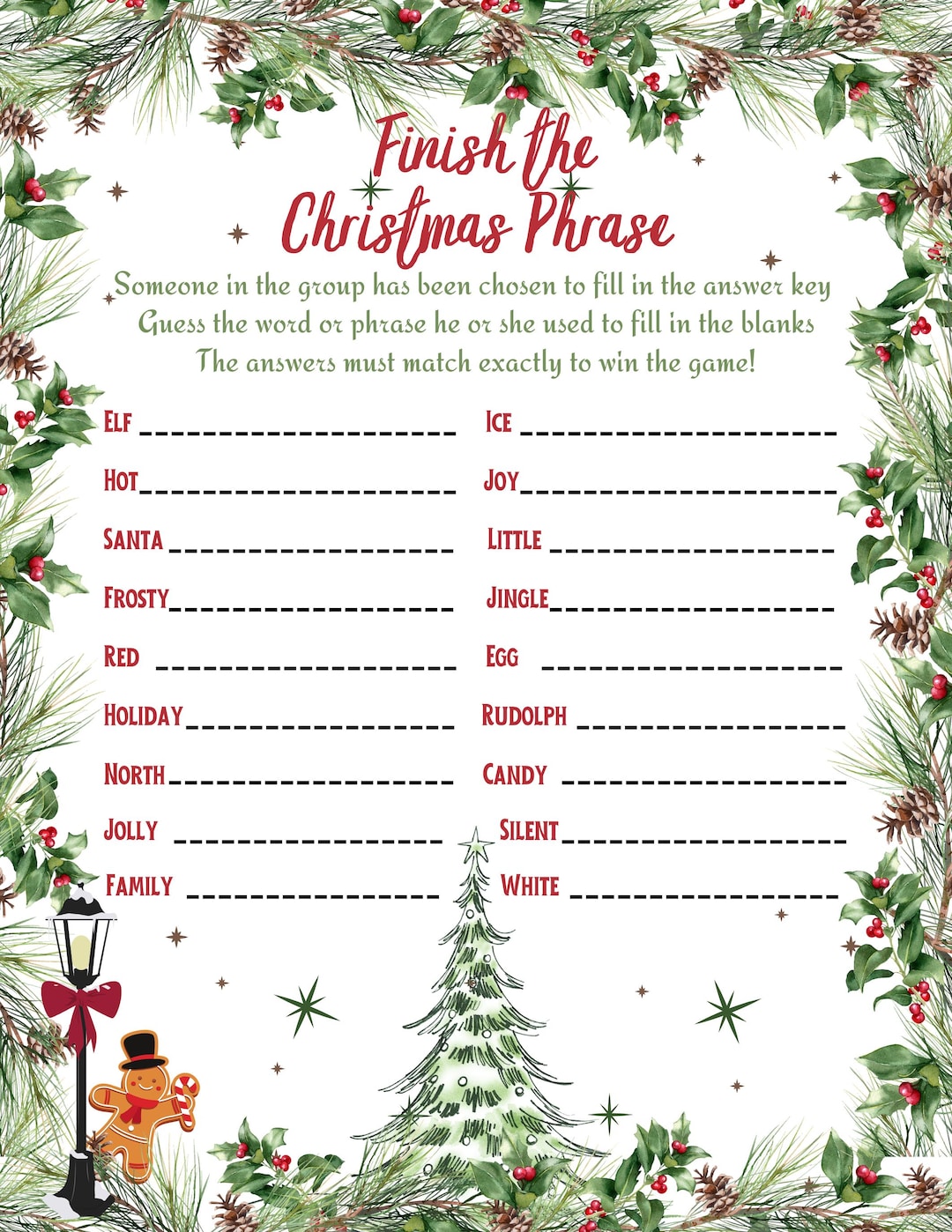 Finish the Christmas Phrase Game, Christmas Family Game, Christmas ...