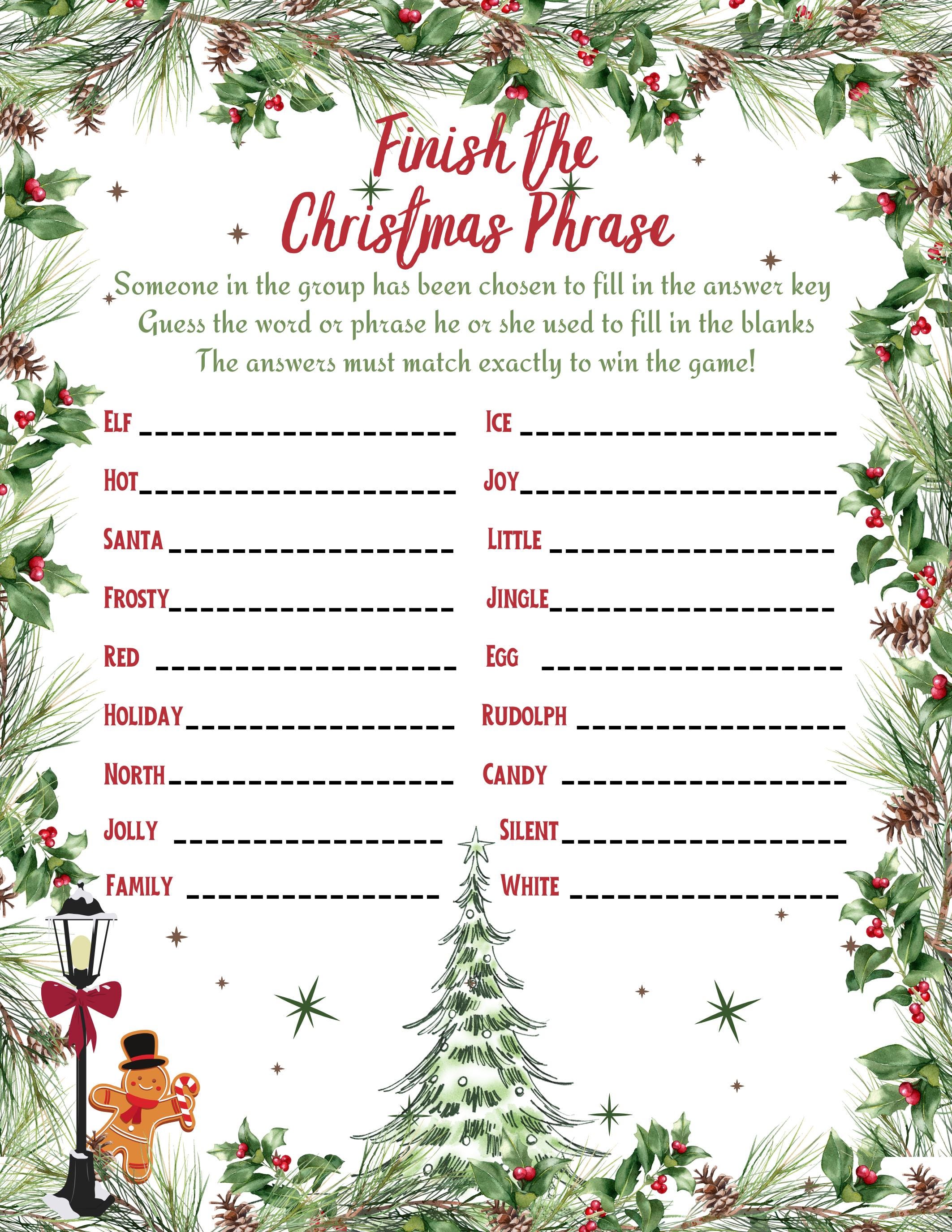 Finish the Christmas Phrase Game, Christmas Family Game, Christmas ...