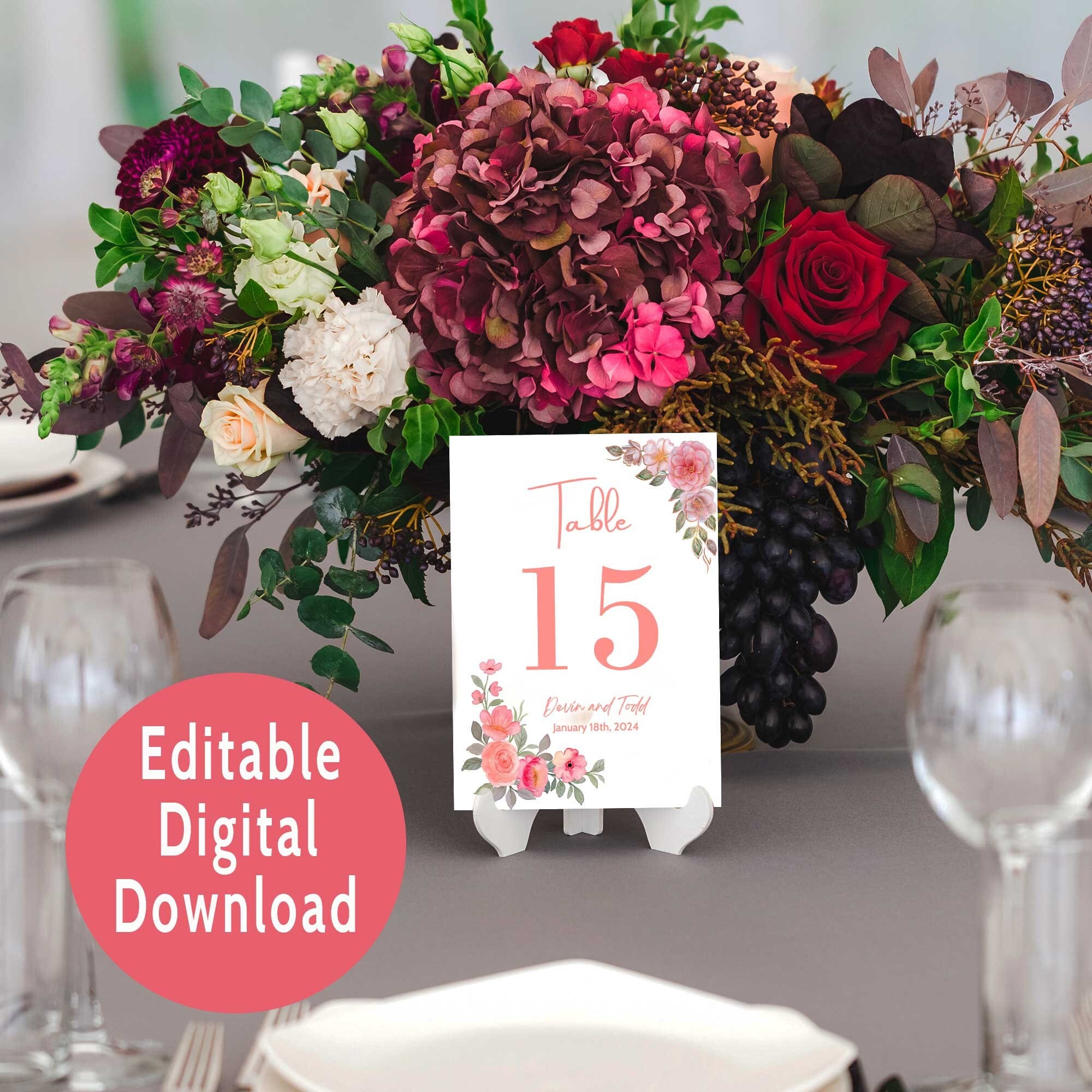 Wedding Table Numbers Printable, Table Numbers Template, Calligraphy ...
