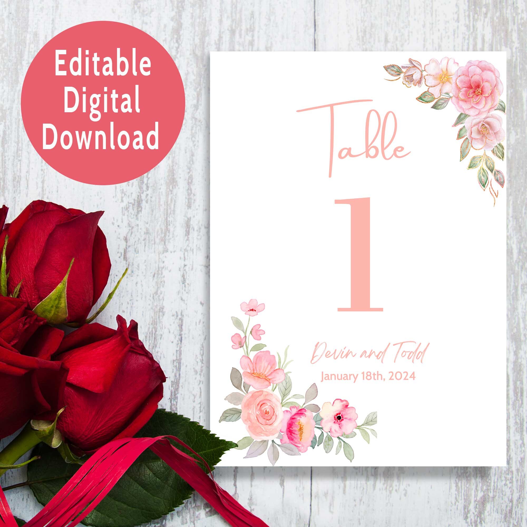 Wedding Table Numbers Printable, Table Numbers Template, Calligraphy ...