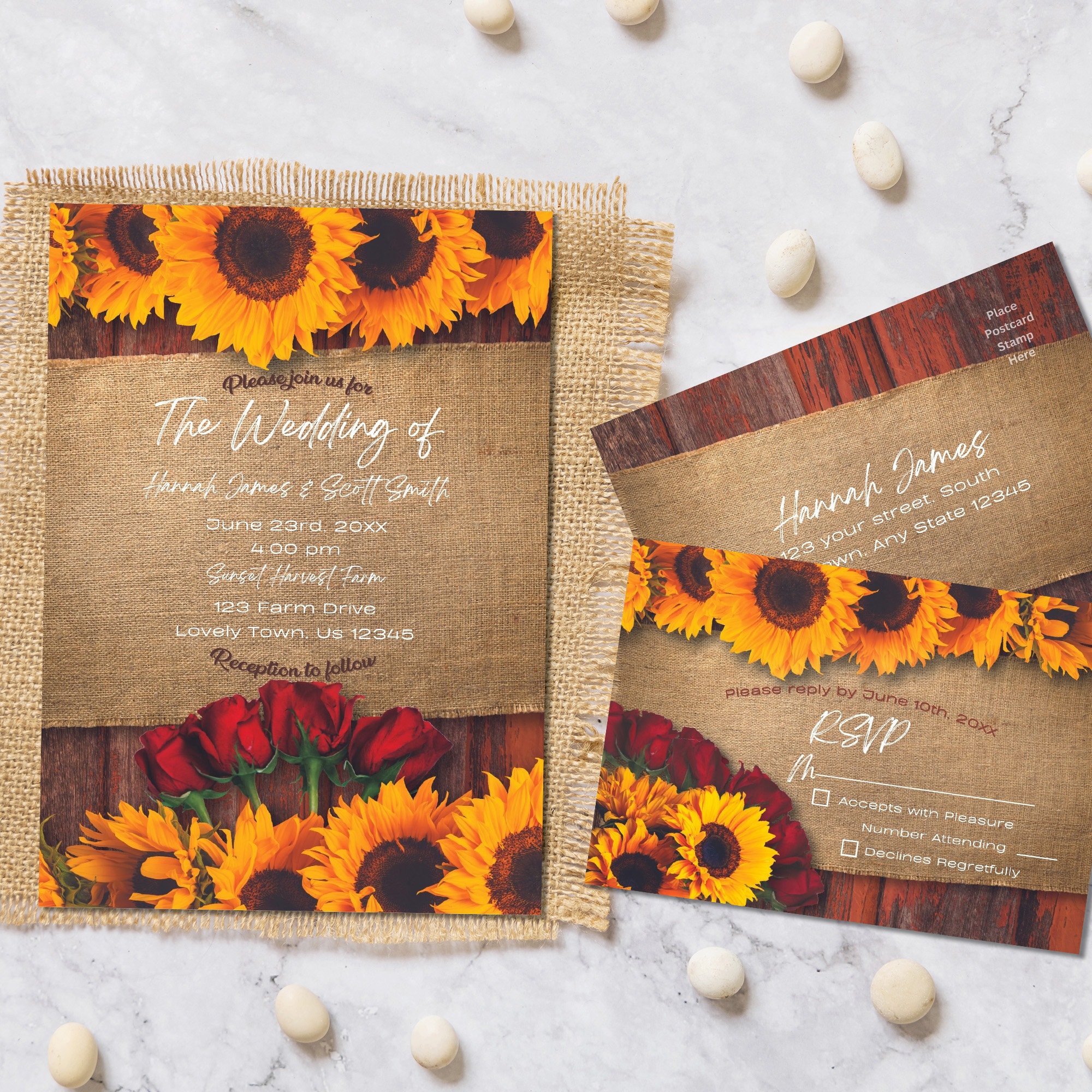 Boho Wedding Invitation Template, Sunflowers and Roses Wedding Print ...