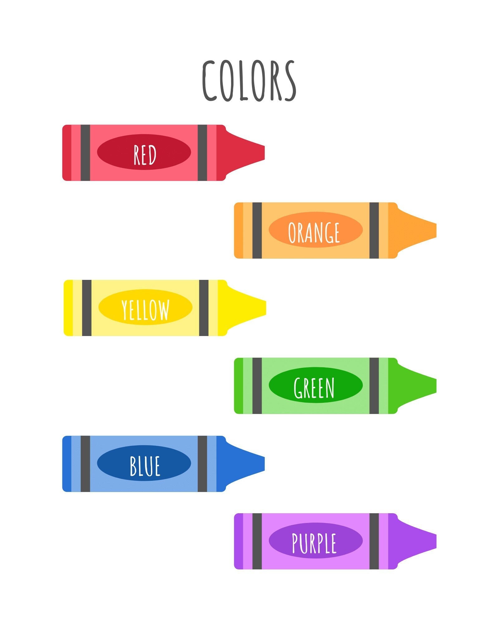 CRAYONS With COLORS in ENGLISH Printable Kids Wall Art bilingual Wall ...