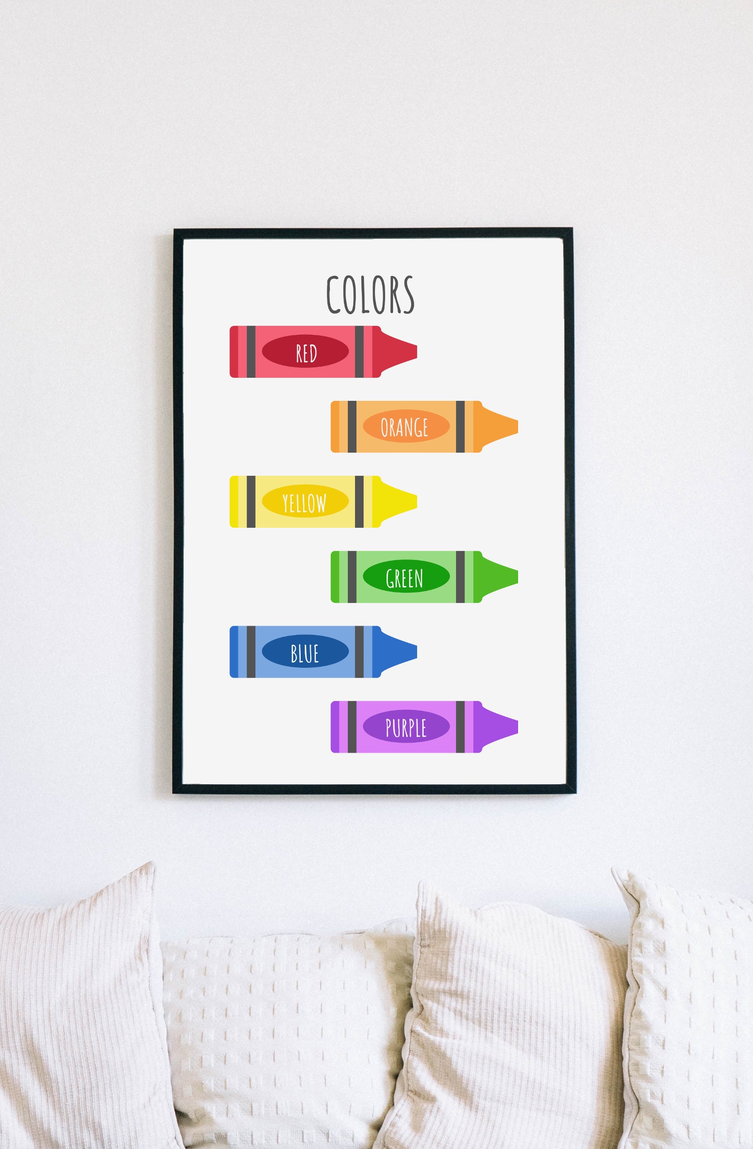 CRAYONS With COLORS in ENGLISH Printable Kids Wall Art bilingual Wall ...