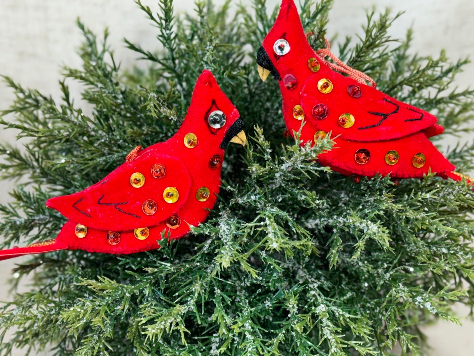 Vintage Felt Red Cardinal Birds Sequins and Beads Christmas Ornament ...