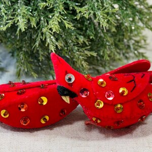 Vintage Felt Red Cardinal Birds Sequins and Beads Christmas Ornament ...