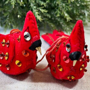 Vintage Felt Red Cardinal Birds Sequins and Beads Christmas Ornament ...