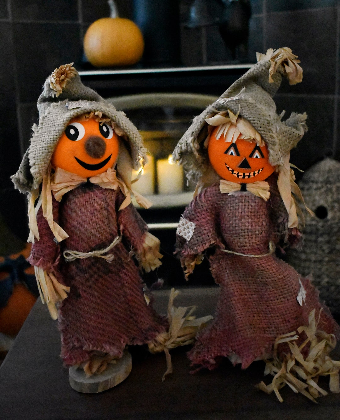 Vintage Pair Scarecrows Figures Halloween Autumn Fall Decor Cute ...