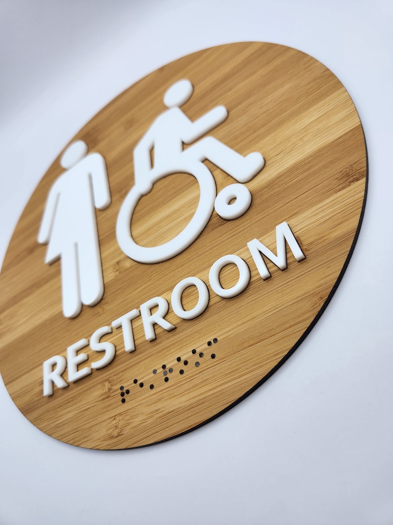 Bamboo Restroom Sign, Toilet, Neutral, Men, Women Restroom Sign ...