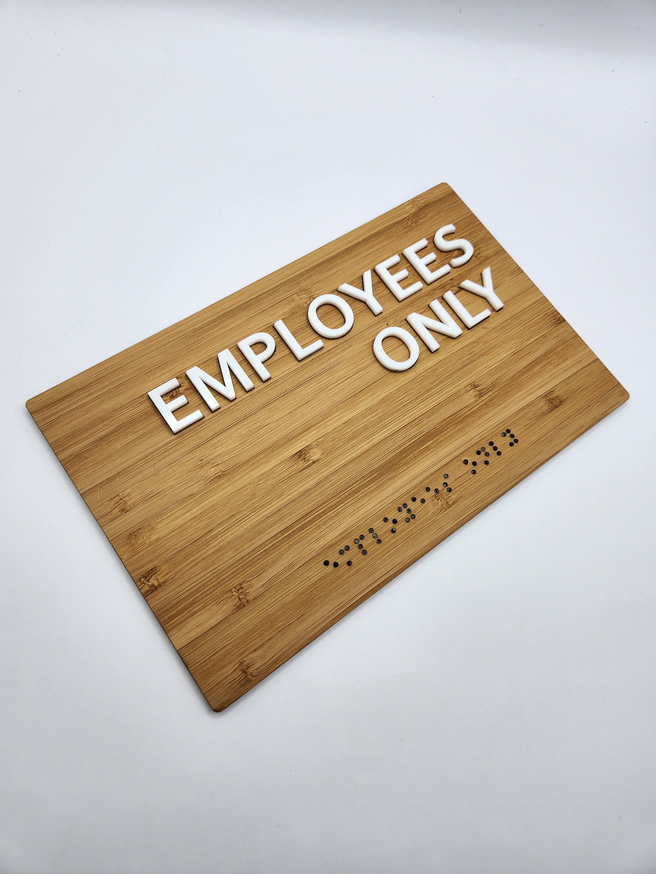 Employees Only Sign, Bamboo Business Sign, Information Plate, Braille ...