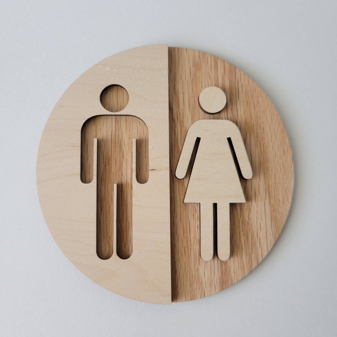 Round Wood Unisex Bathroom Sign Office Restroom WC Signage - Etsy