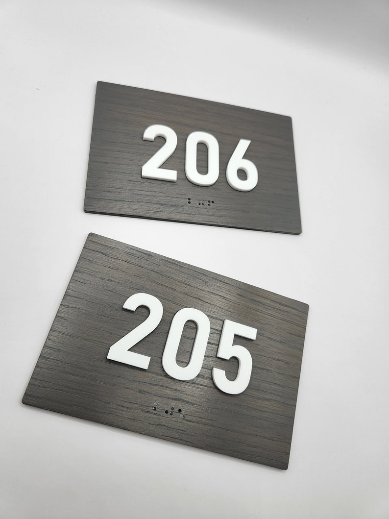 Gray Wooden Room Number, Hotel Room, Classroom Sign, Braille Grade 2 - Etsy