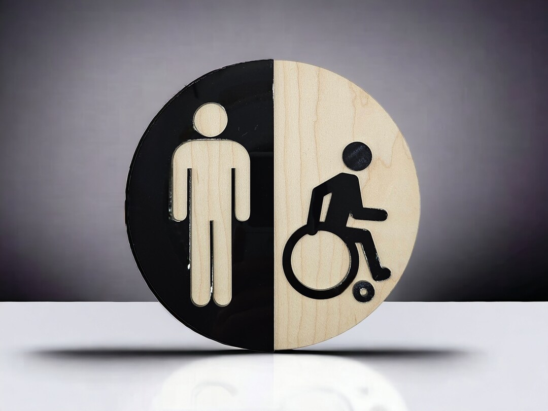 Modern Wooden Restroom Sign: Unisex Half & Half WC Signage - Etsy