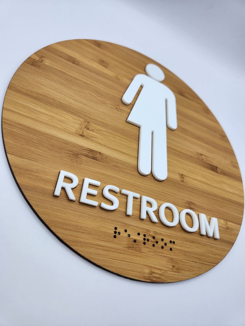 Bamboo Restroom Sign, Toilet, Neutral, Men, Women Restroom Sign ...
