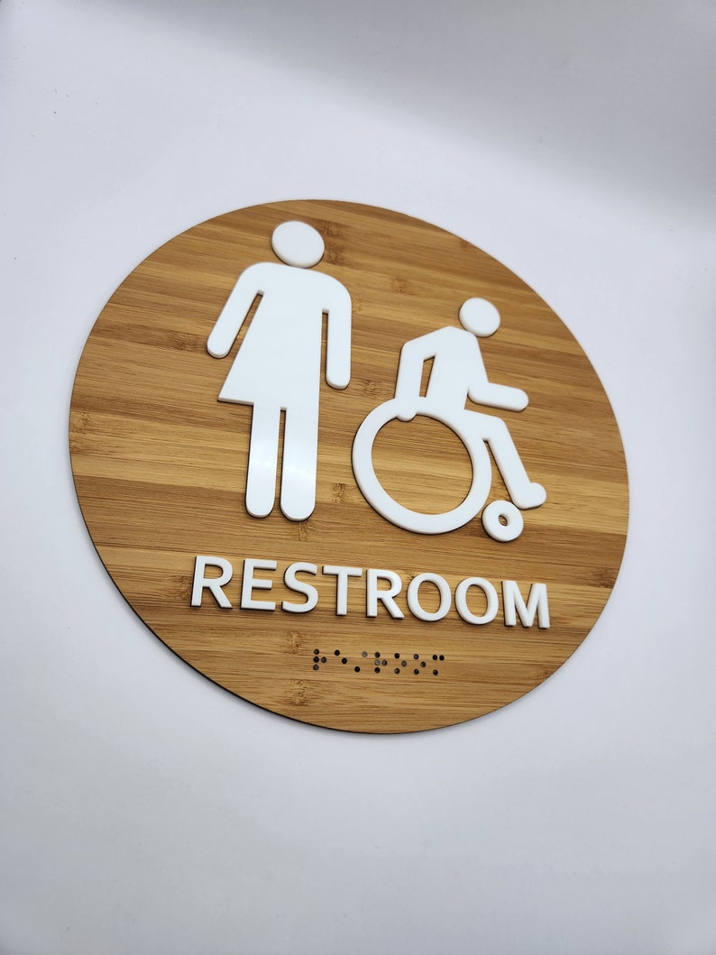 Bamboo Restroom Sign, Toilet, Neutral, Men, Women Restroom Sign ...
