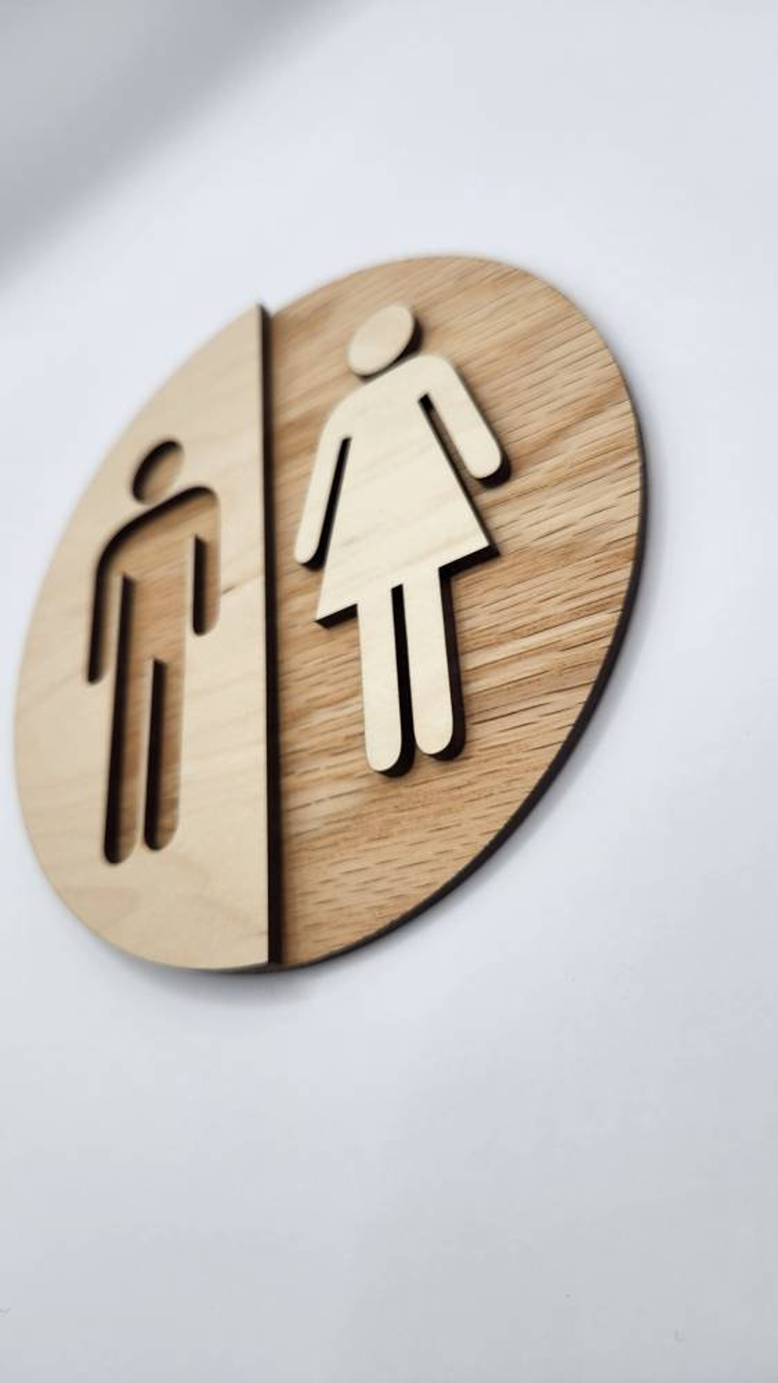 Round Wood Unisex Bathroom Sign Office Restroom WC Signage - Etsy