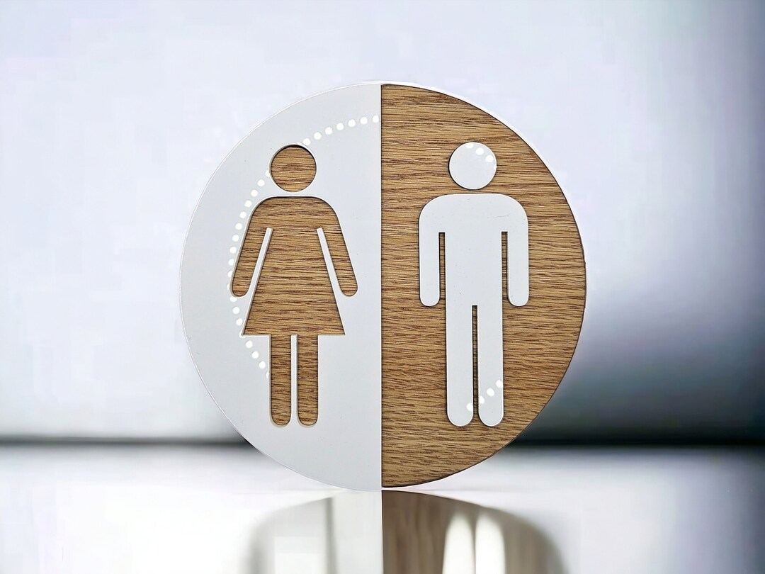 Round Wooden Bathroom Sign: Modern Red Oak Restroom WC Sign - Etsy