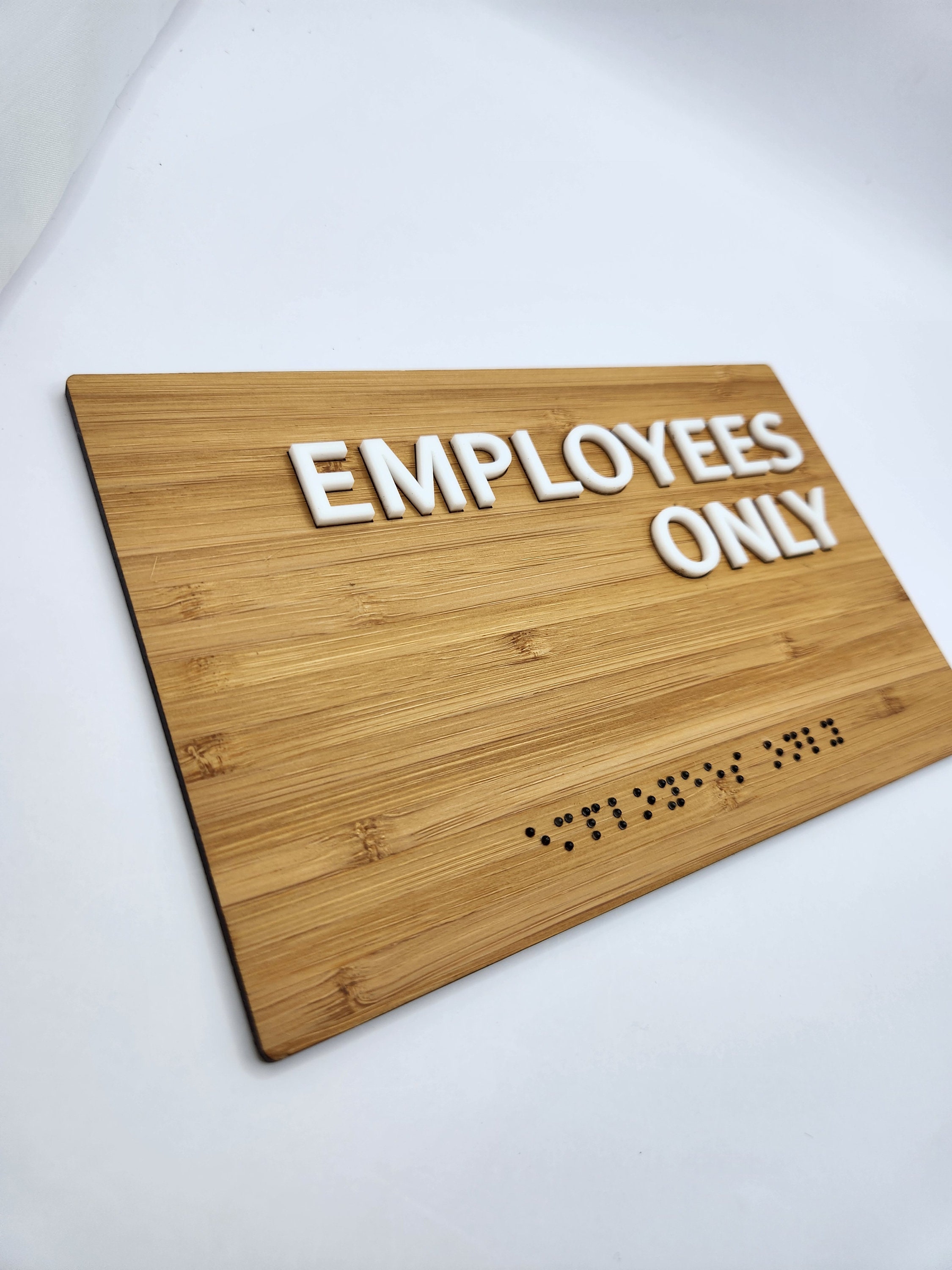 Employees Only Sign, Bamboo Business Sign, Information Plate, Braille ...