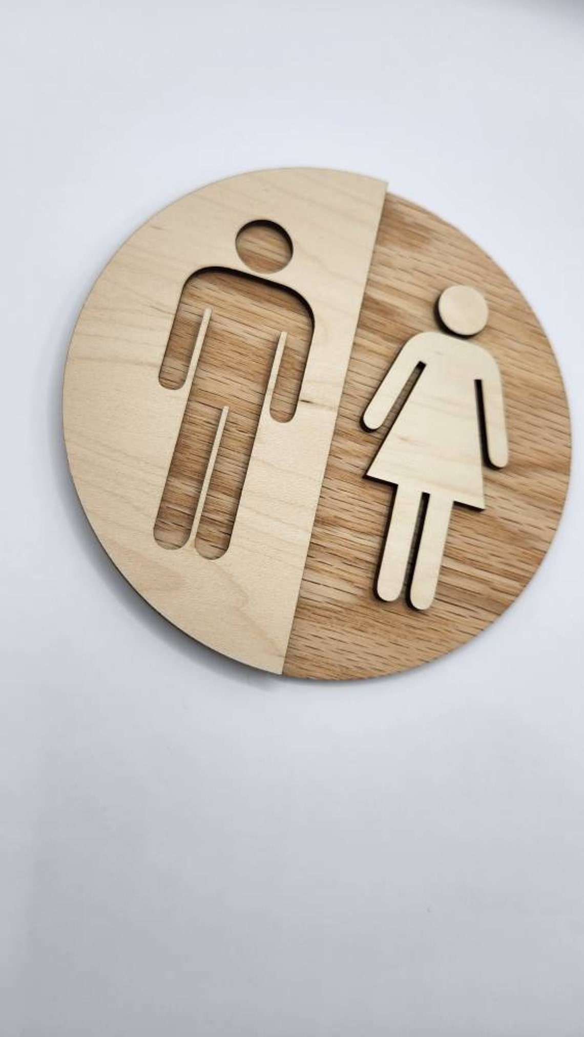 Round Wood Unisex Bathroom Sign Office Restroom WC Signage | Etsy