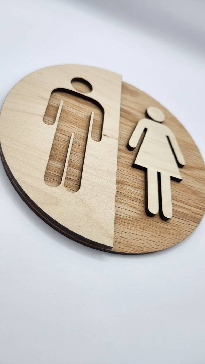 Round Wood Unisex Bathroom Sign Office Restroom WC Signage - Etsy