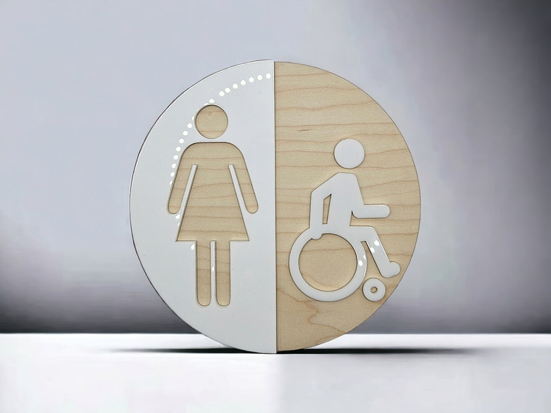 Round Wood Unisex Restroom Sign: Modern Office WC, Airbnb - Etsy