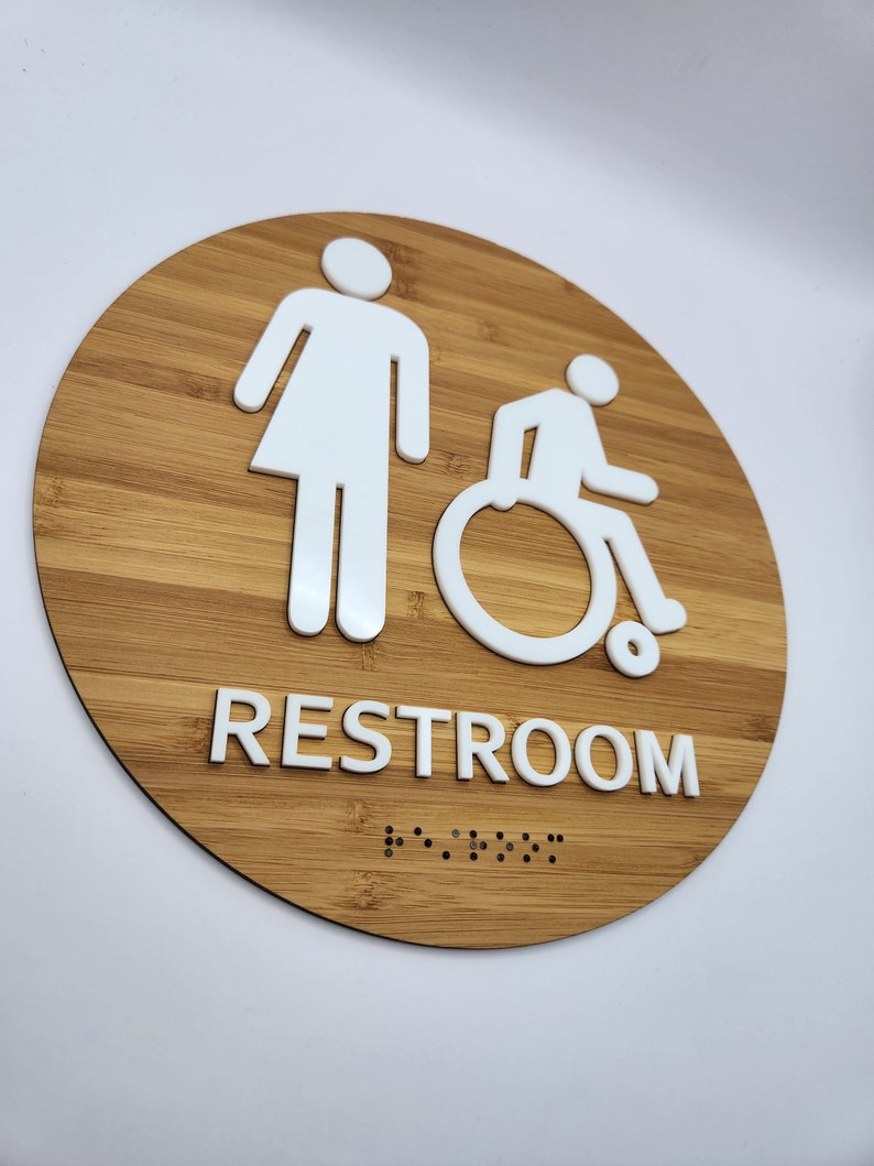 Bamboo Restroom Sign, Toilet, Neutral, Men, Women Restroom Sign ...