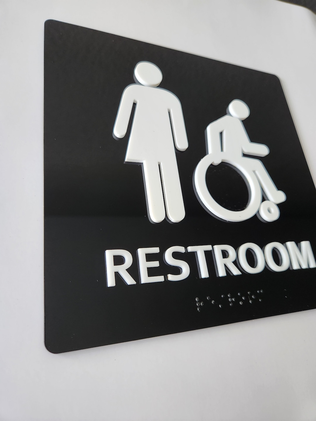 Unisex Restroom Sign: Black Acrylic, Braille Grade 2, 8"x8" - Etsy