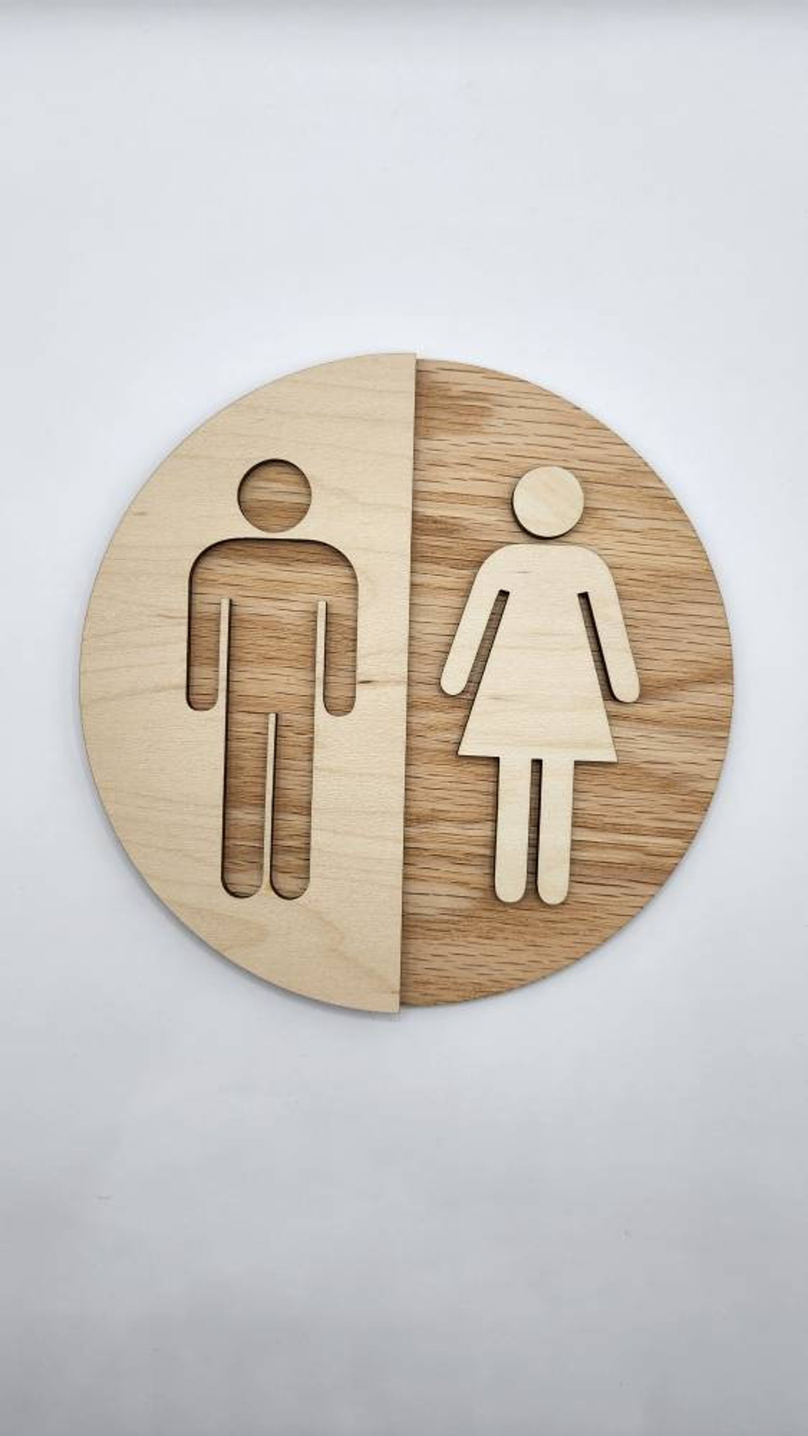 Round Wood Unisex Bathroom Sign Office Restroom WC Signage - Etsy