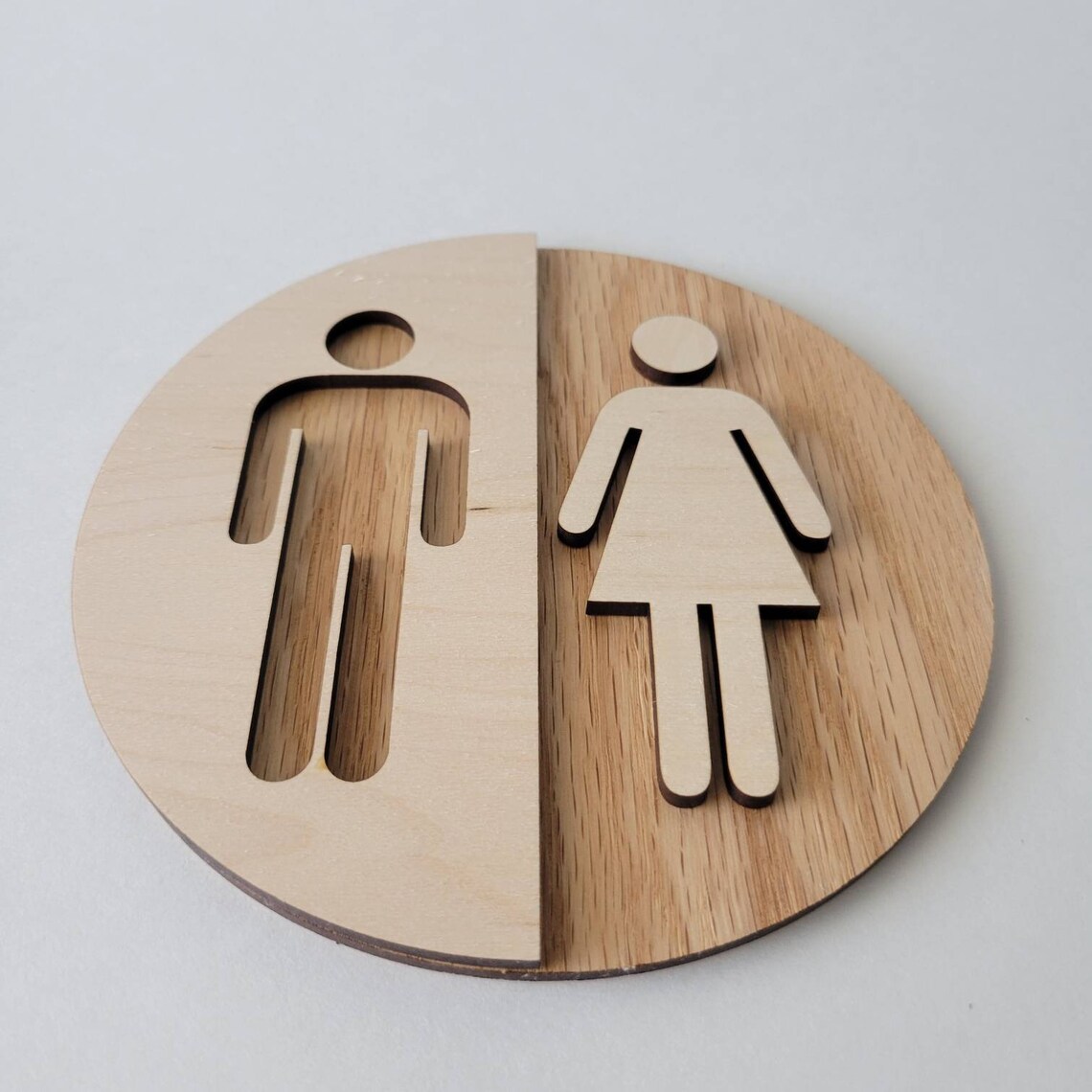 Round Wood Unisex Bathroom Sign Office Restroom WC Signage | Etsy